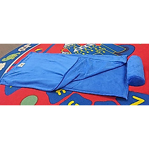 ROLLEE POLLEE Nap Sac Roll Up Napping Blanket with Attached Pillow for Preschool/Daycare, Super Soft with Elastic Straps, Fits Most Mats and Cots (Royal Blue)