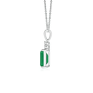 Angara Natural Emerald Solitaire Pendant Necklace for Women in Sterling Silver (Grade-A | 7x5mm) May Birthstone Jewelry Gift for Women | Birthday | Wedding | Anniversary