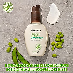 Aveeno Clear Complexion Salicylic Acid Acne-Fighting Daily Face Moisturizer for Breakout-Prone Skin & Uneven Tone, Total Soy Complex, Oil-Free, Hypoallergenic & Non-Comedogenic, 4 fl. oz