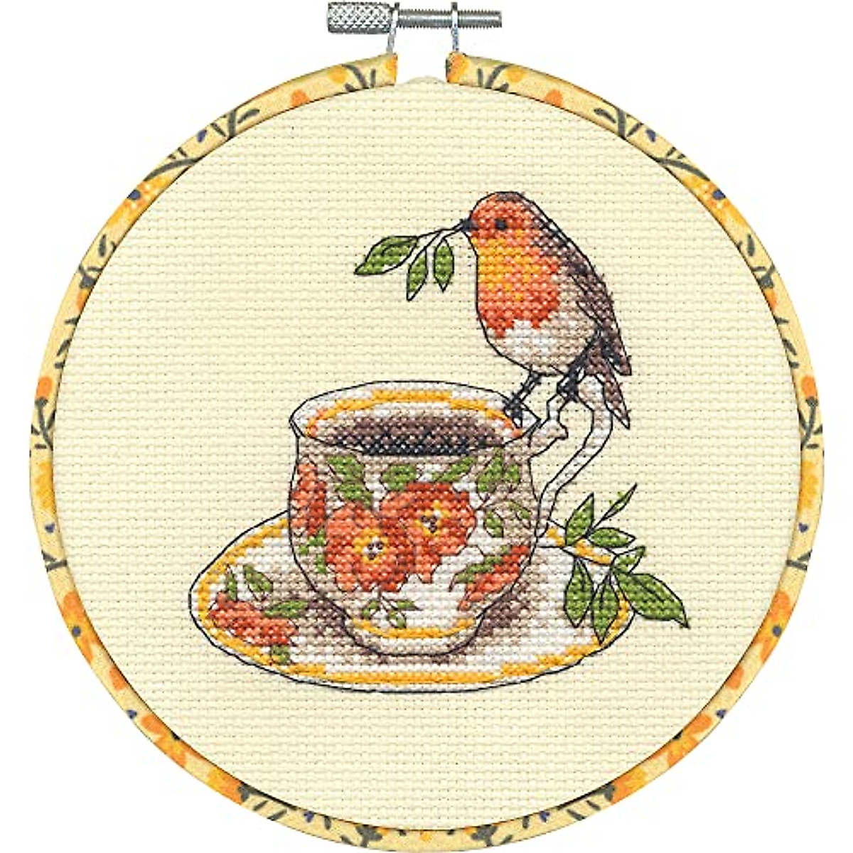 Dimensions Birdie Teacup Counted Cross Stitch Kit for Beginners, 6" Diameter, Multicolor 5 Piece
