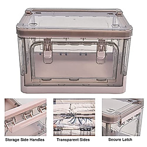 Stackable Storage Bin 35L Pink Double Door 4 Wheel Foldable Stackable Storage Box for Office Home Bedroom