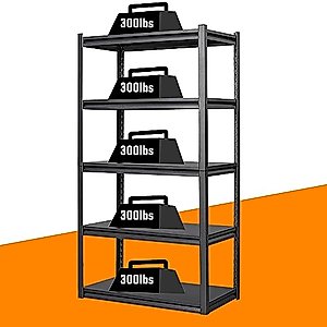 ZAOUS Garage Shelving Heavy Duty Loads 1500LBS, 63" Heavy Duty Garage Storage Shelves, Adjustable 5 Tier Metal Shelves for Garage Basement Kitchen Warehouse, 63" H x 34" W x 18" D (5-Tier)