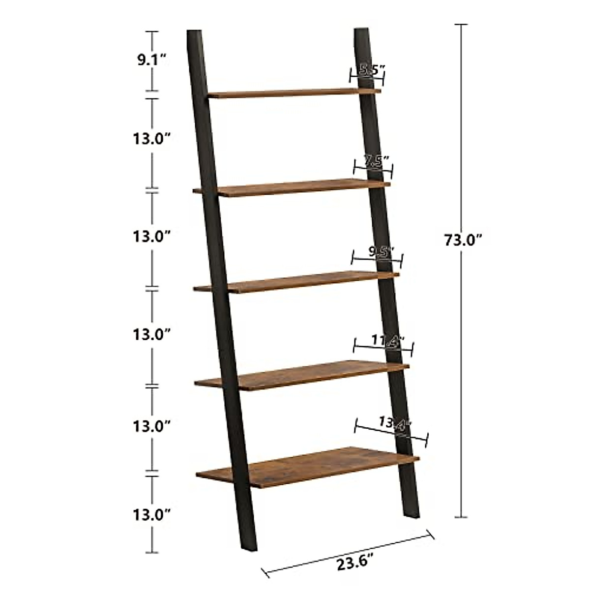 Iwell Ladder Shelf, Ladder Bookshelf, 5-Tier Ladder Bookshelf for Living Room, Office, Rustic Brown