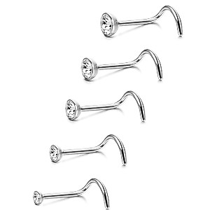 FIBO STEEL 20G Nose Rings Studs for Women 316L Surgical Steel Screw Nose Studs Nose Piercings Jewelry CZ Inlaid 1.5MM 2MM 2.5MM 3MM 3.5MM 10Pcs Silver