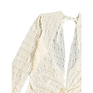 Verdusa Women's Drawstring Deep V Neck Long Sleeve Beach Swimsuit Cover Up Dress Beige XL