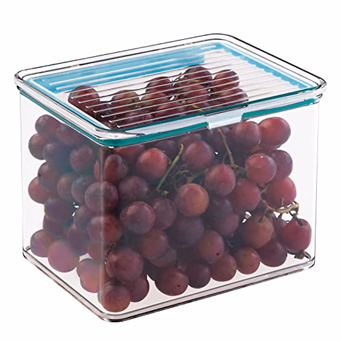 mDesign Airtight Stackable Kitchen Pantry Cabinet Food Storage Container - Attached Hinged Lid - Compact Bin for Pantry, Refrigerator, Freezer - BPA Free, Food Safe - Holds 2 Quarts - Clear