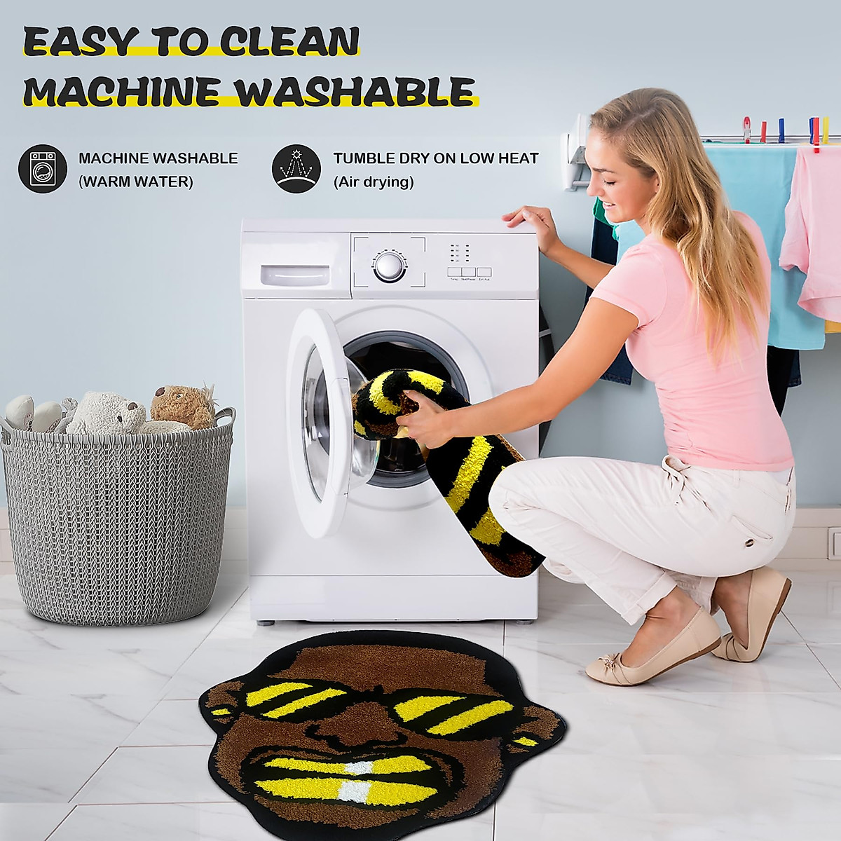 HYPEECE Angry Swag Man Rug, Hypebeast Rug Cool Rugs for Bedroom Aesthetic, High-Pile Soft Flocking Cool Room Decor for Guys, Funky Rug Y2k Rug for Living Room 24”×28” (Swag Man)