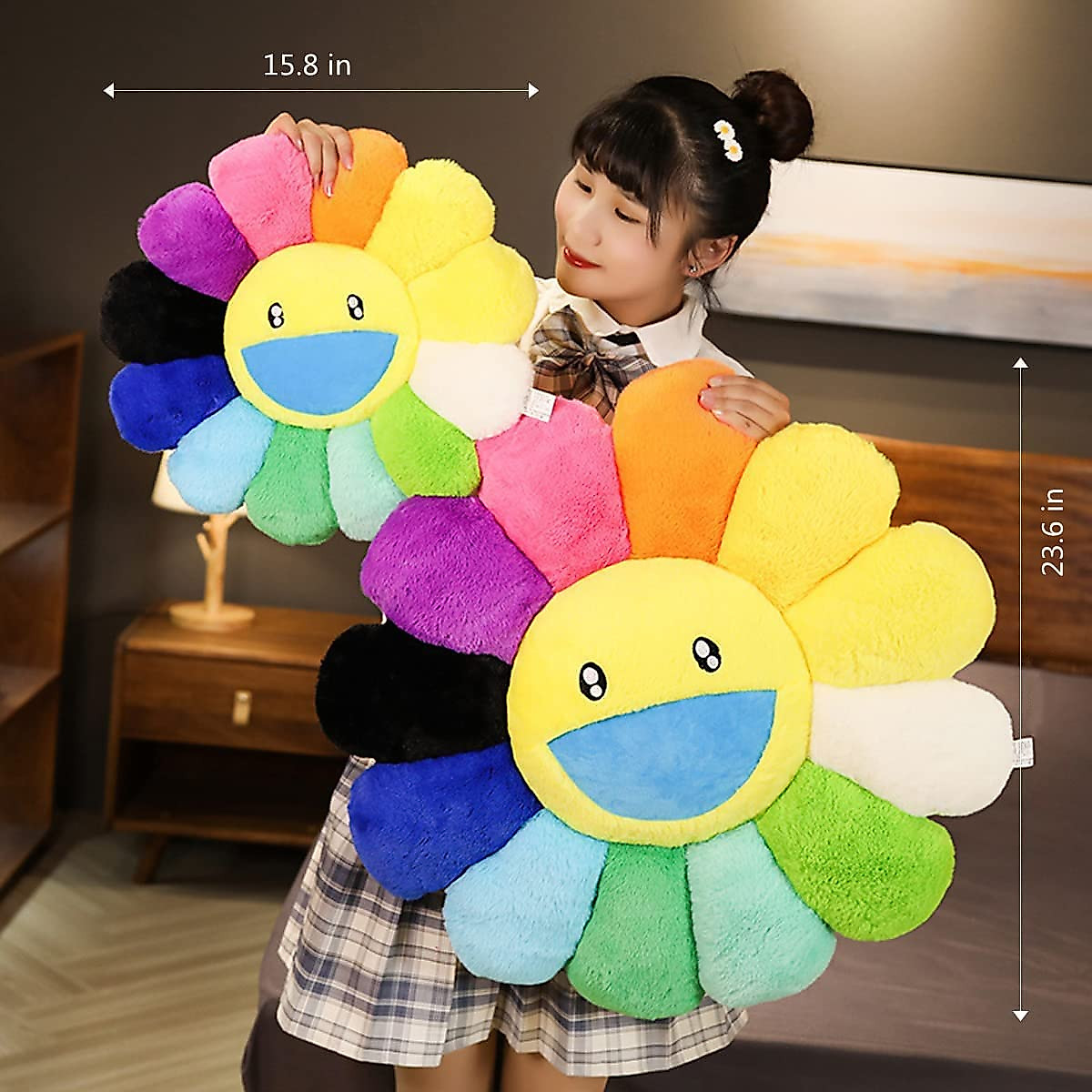 Colorful Plush Toy, Smiling Face Sunflower Stuffed Toy Doll Cushion Pillow Home Bedroom Car Decoratio Ornaments, Soft and Comfortable
