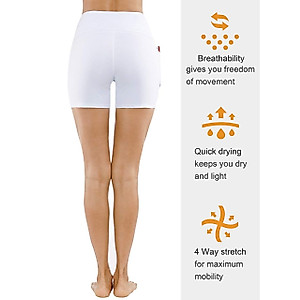 THE GYM PEOPLE High Waist Yoga Shorts for Women Tummy Control Fitness Athletic Workout Running Shorts with Deep Pockets (Medium, White)