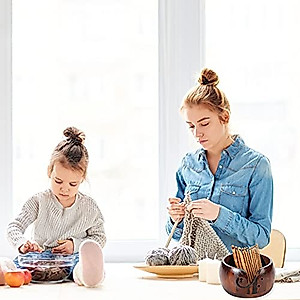 Wood Yarn Storage Bowl, Yarn Bowl for Crocheting with 12 Pieces Bamboo Crochet Hooks, 3.2”x 5.3”, Wooden Yarn Ball Holder for Crocheting Knitting DIY Crafts Tools