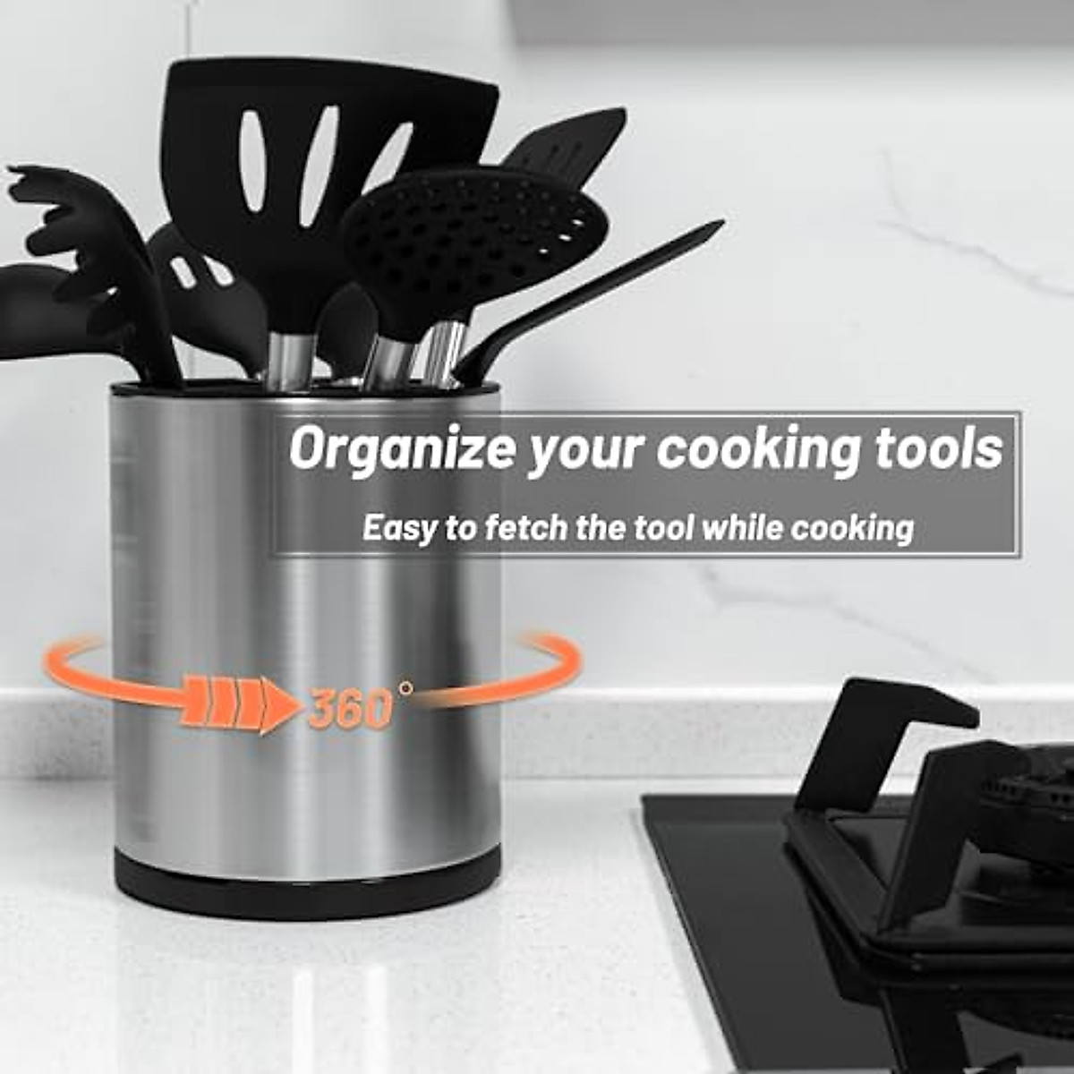 Haiyouneer Kitchen Utensil Holder for Countertop 360° Rotating Utensil Caddy Extra Large Utensil Crock Cooking Utensil Holder for Kitchen Counter