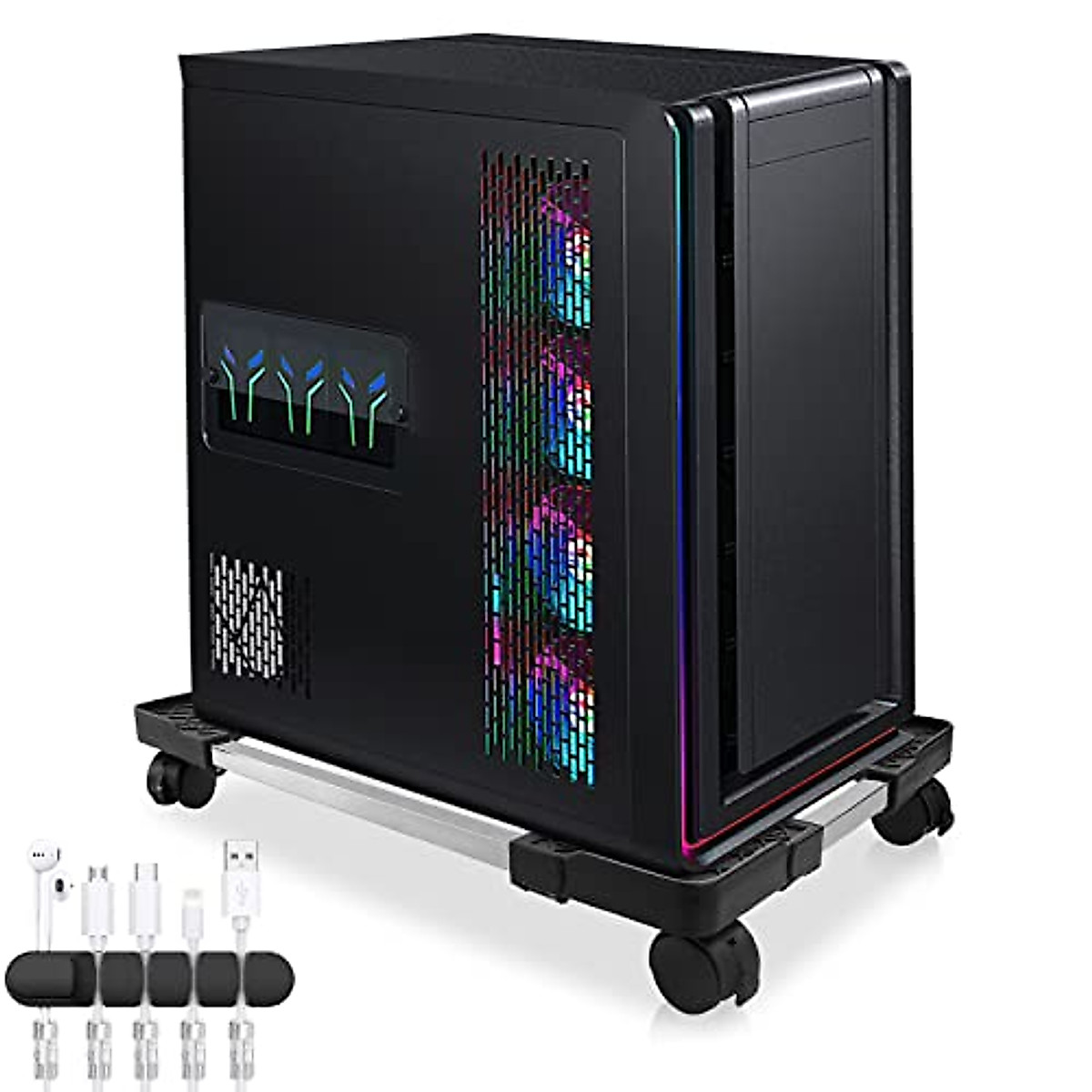 Seloom Computer Tower Stand, PC Desktop Stand, Adjustable Mobile CPU Stand, PC Tower Stand with Rolling Caster Wheels, PC Riser Fits Most Gaming PC Under Desk