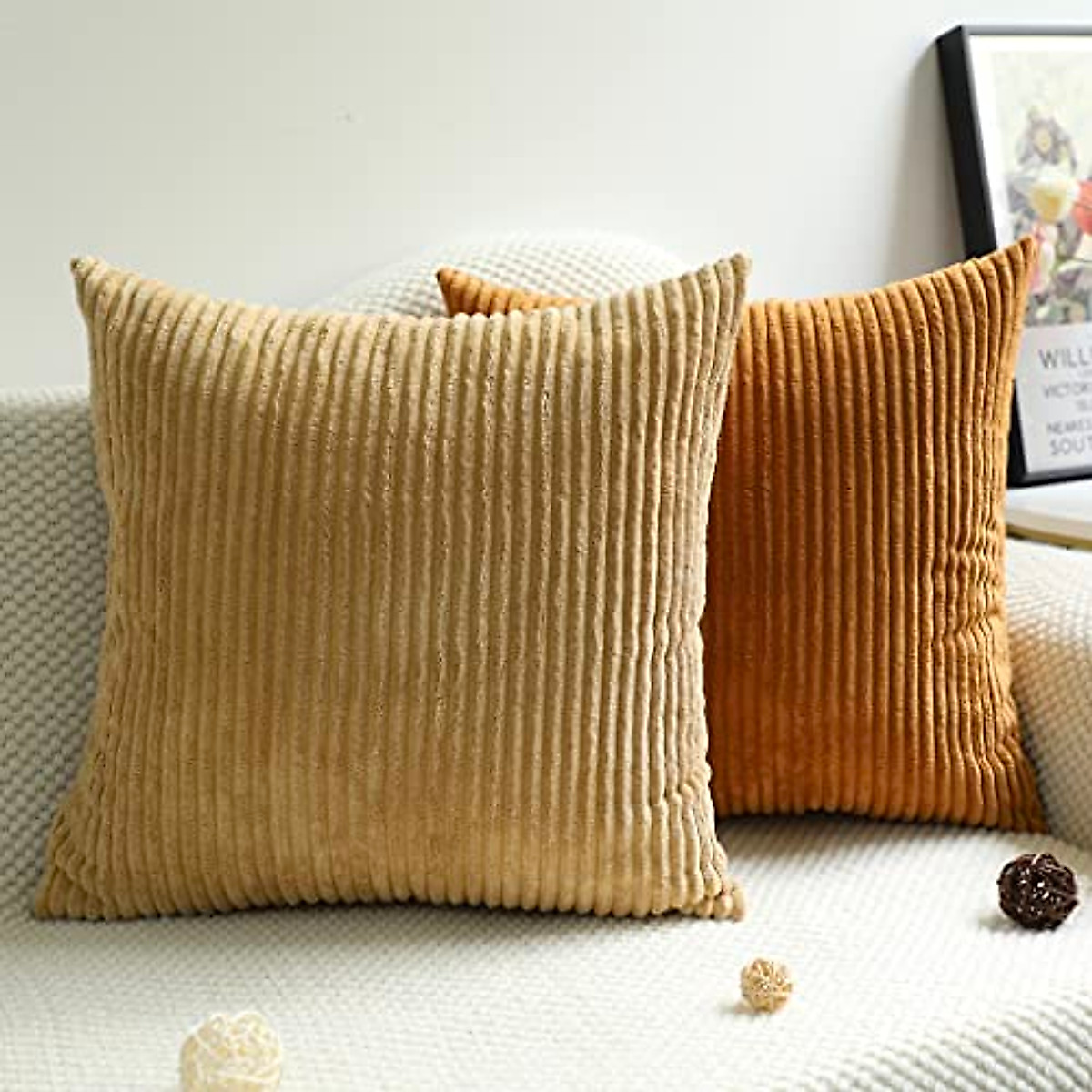 MEKAJUS Pack of 4 Pillow Covers 18x18 Brown Decorative Throw Pillow Covers Soft Corduroy Solid Pillow Covers Modern Decor Square Cushion Covers for Couch Sofa Bedroom Car Living Room (Brown)