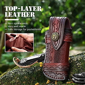 Omesio Pocket Knife Sheath (M), 4.53" Folding Knife Sheath for Folding Knife, Leather Knife Sheath Case, Horizontal Knife Holder Sheath for Belt