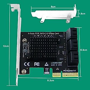 LTERIVER PCI Express X4 to 6-Ports Serial ATA/SATA 3.0 Host Controller Card- Plug and Play on Windows OS, MAC OS and Linux Systems-6X 6Gbps Max SATA 3.0 None Raid Ports-Support AHCI Boot Up (PCE-G2S6)