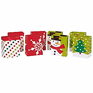 Image Arts 8" Medium Christmas Gift Bags, Polka Dots (Bulk Pack of 8 Holiday Bags for Classrooms, Party Favors, Gift Exchanges)