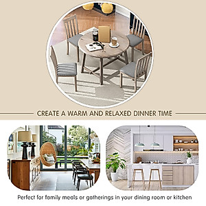 P PURLOVE Extendable Dining Table Set for 4 Persons, 5 Piece Round Dining Table Set with Extendable Dining Table and 4 Upholstered Dining Chairs for Kitchen Dining Room
