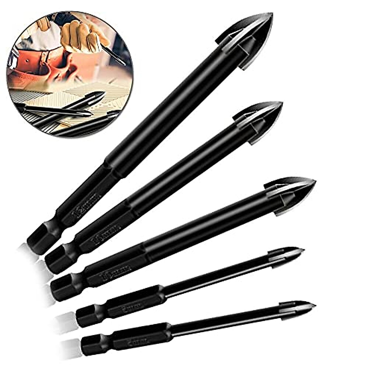 MOOKEENONE 6Pcs* Drill Bits, Tipped Ceramic Tile Cutter with 1/4" Hex Shank Triangle Hole Drill for Concrete Wall Glass