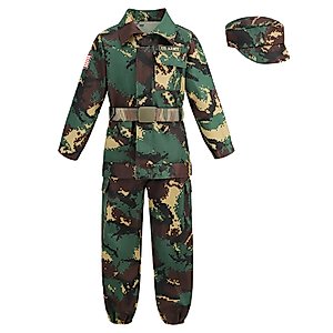 yolsun Deluxe Kid's Camo Combat Soldier Army Costume (10-12 Years, Dark green color)