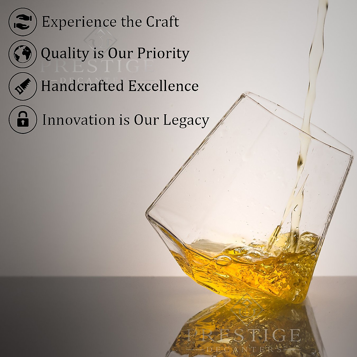 Prestige Decanters Diamond Whiskey Glasses - Rocks Glass for Rum, Tequila, Scotch Glasses - Whiskey Gifts - 10oz Cocktail, Lowball, Old Fashioned Glass (Set of 2) Unique Bar Decor & Bourbon Gifts