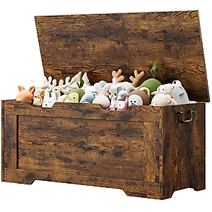 IDEALHOUSE Storage Chest, 39.4" Toy Chest for Boys Girls, Kids Wood Large Toy Box, Storage Bench with Safety Hinge,Storage Trunk for Entryway, Living Room, Bedroom, Playroom, Rustic Brown