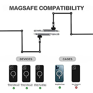 metisinno Magnetic Foldable Phone Stand for MagSafe, Desk Monitor Arm Phone Mount for iPhone 14 13 12 Pro Max Plus Mini, FaceTiming, Zoom Video Calling, Live Streaming &More, CNC Aluminum Body, Black