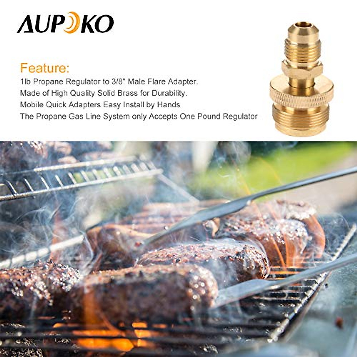 Aupoko 1LB Portable Propane Tank Cansiter Regulator Adapter Connection to 3/8" Male Flare (5/8"-18UNF) Thread, Camping Grill Stove Parts for Heaters, Burner, Cooker