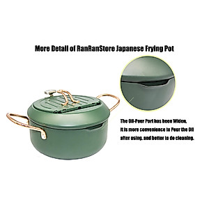 Cyrder Japanese Tempura Deep Fryer Pot with Fahrenheit Thermometer 3.5L- Nonstick Carbon Steel Oil Fryer, Fried Tempura/Chicken/Fish/Shrimp, Easy Clean, Green Big Tempura Pan, 10.2inch