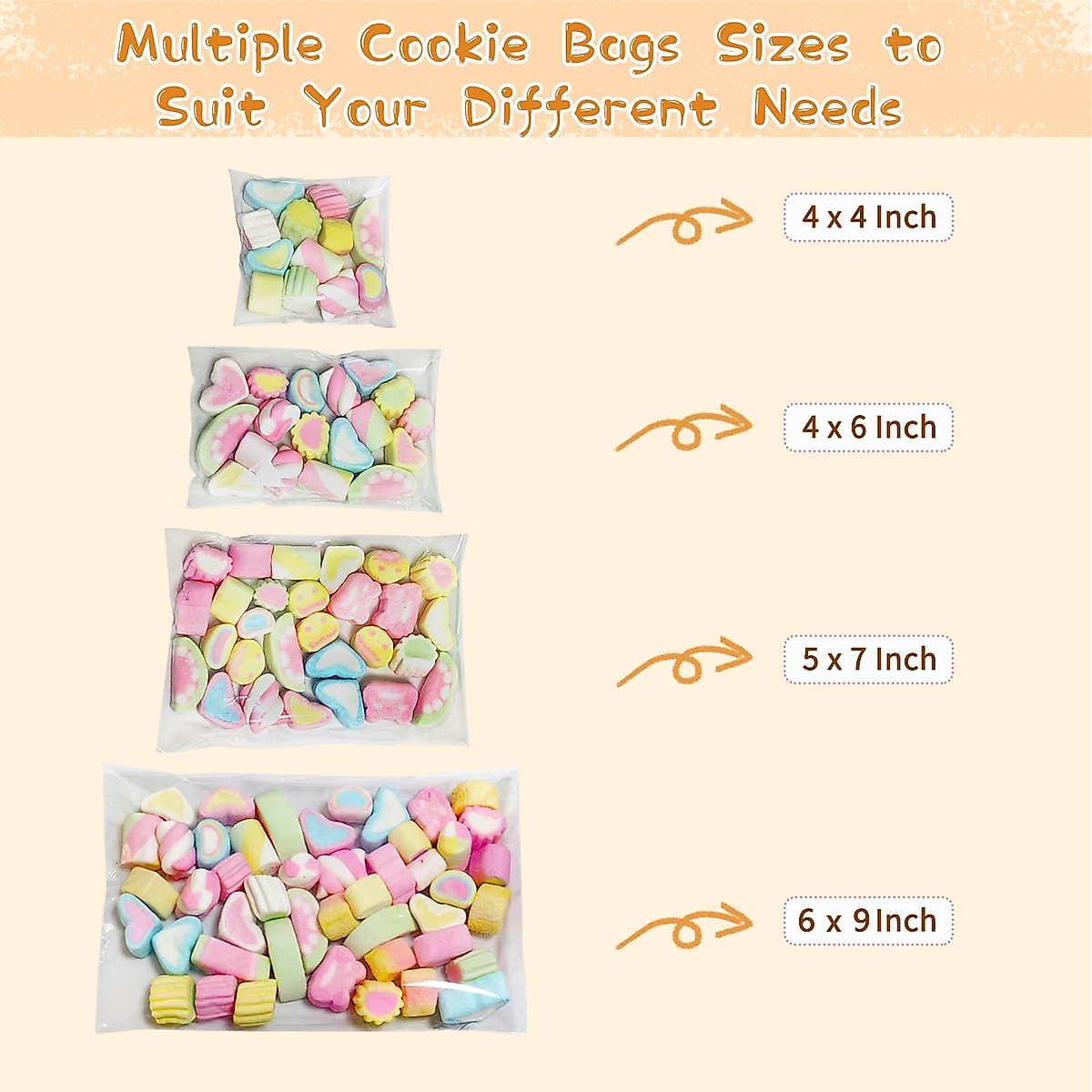 Cookie Bags for Gift Giving, Self Sealing Cellophane Bags 4x4 Inches, 100 PCS Clear Resealable Cellophane Bags Self Adhesive Individual Christmas Cookie Bags for Packaging Candy,Treat,Snacks and Favor