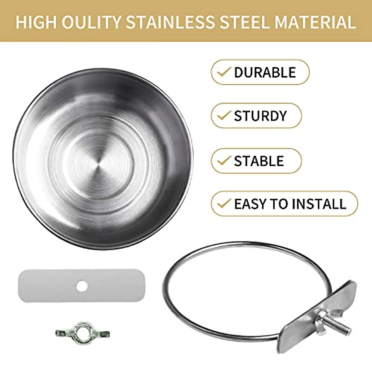 DYaprigo 3 Pack Stainless Steel Bird Feeding Dish Cups, Pet Cage Seed Feeder, Parrot Food Water Bowls with Clamp for Small Animal, Parrot Cockatiel Conure Budgies Parakeet, 3.9 Inch