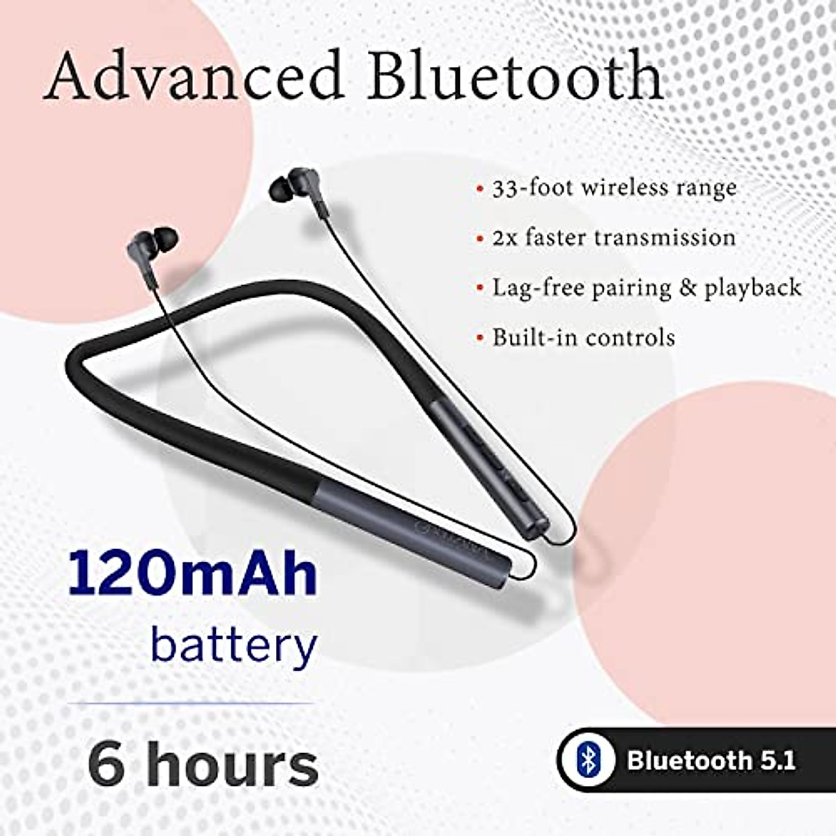 Santana SUENOS by Carlos Santana Wireless Earbuds with Patented 3D Supernatural Sound, 9H Battery, Bluetooth Headphones, Built in Mic, Integrated Remote, Silicone Neckband, Magnetic Earbuds