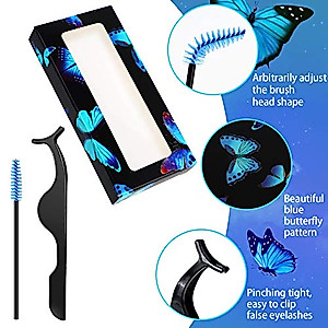 160 Pieces False Eyelash Kit, Include 30 Empty False Eyelash Storage Box, 30 Eyelash Tweezers Applicator Tool,100 Eyelash Brush Mascara Wands (Black Butterfly)