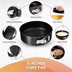 RFAQK Non-Stick 9 Inch Springform Pan - Spring form Pan for Cheesecake with Removable Bottom, Bonus Icing Spatula with 30 Pcs Parchment Paper & Recipe E-Book - Ideal for Baking Cakes, Pizzas, & More!