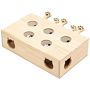 MEWOOFUN Cat Toys Interactive Whack-a-mole Solid Wood Toys for Indoor Cats Kitten Catch Mice Game