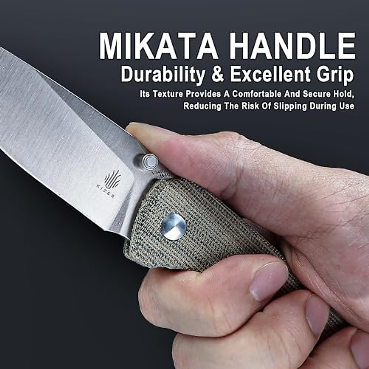 Kizer T1 EDC Knife, 3.19 Inches 154CM Steel Green Micarta Handle Folding Pocket Knife, V3490C1