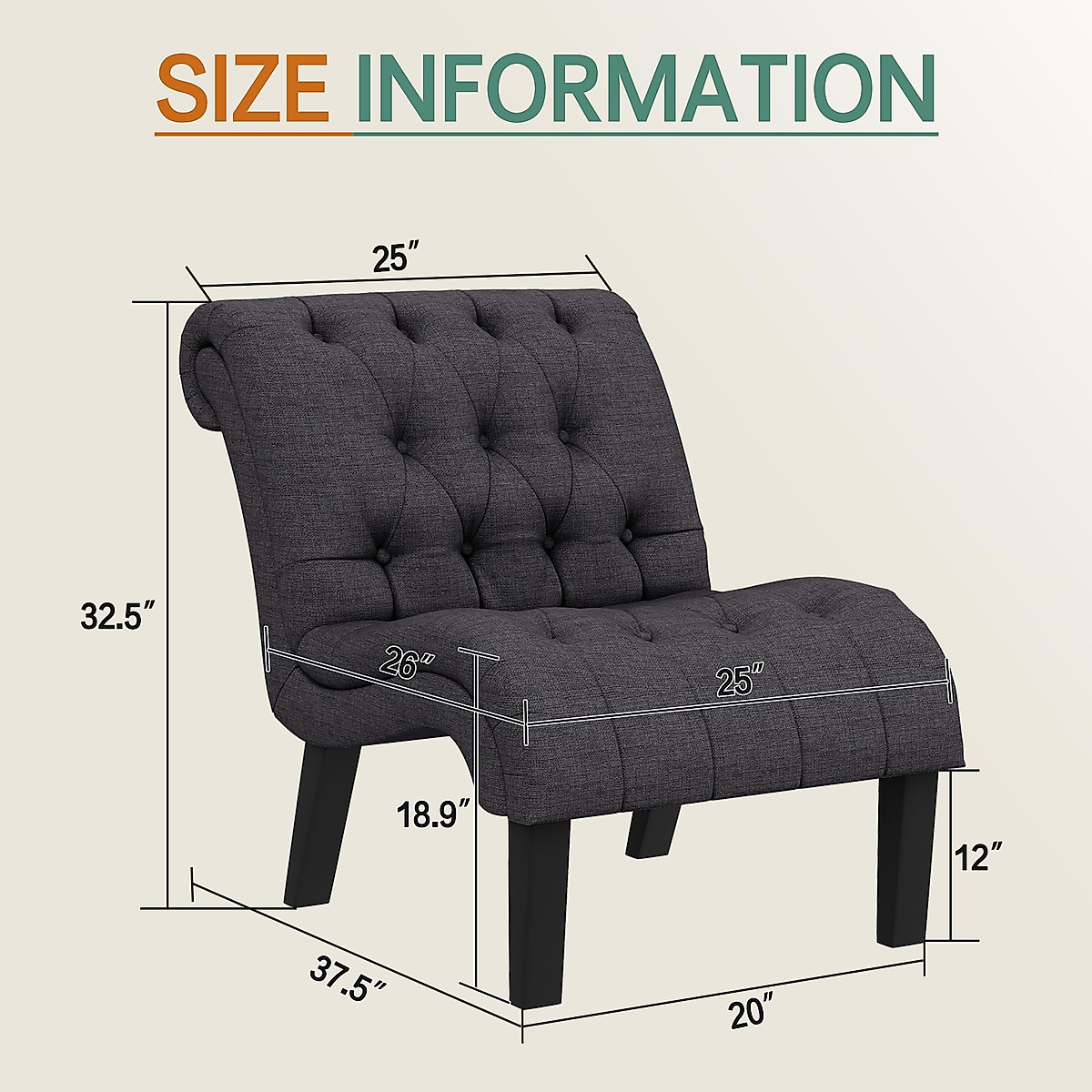 HAOBO Home Accent Chair Button Tufted Slipper Chair Armless Side Chair for Living Room Dining Room Bedroom Funiture