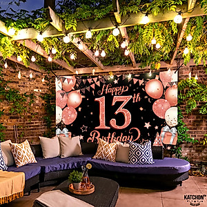 KatchOn Rose Gold Happy 13th Birthday Banner - XtraLarge, 72x44 Inch | Rose Gold and Black Happy 13th Birthday Decorations for Girls | Official Teenager Banner, 13 Year Old Birthday Supplies