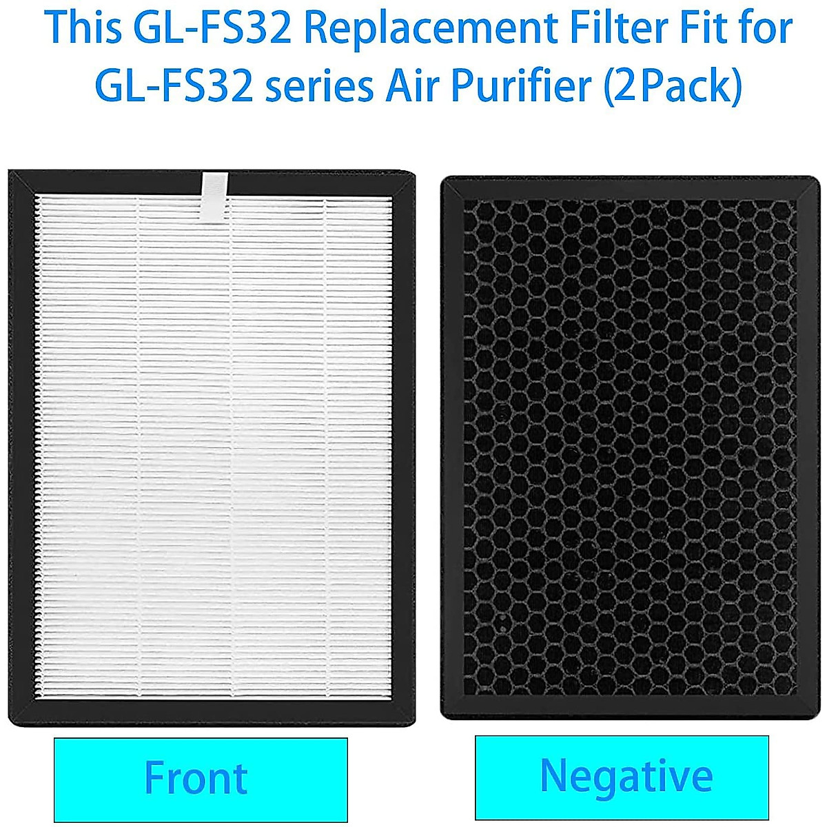 GL-FS32 Replacement Filter for GL-FS32 Air Purifier, 3 IN 1, 2 Pack H13 True Hepa Filter With High efficiency activated carbon and Pre-Filter