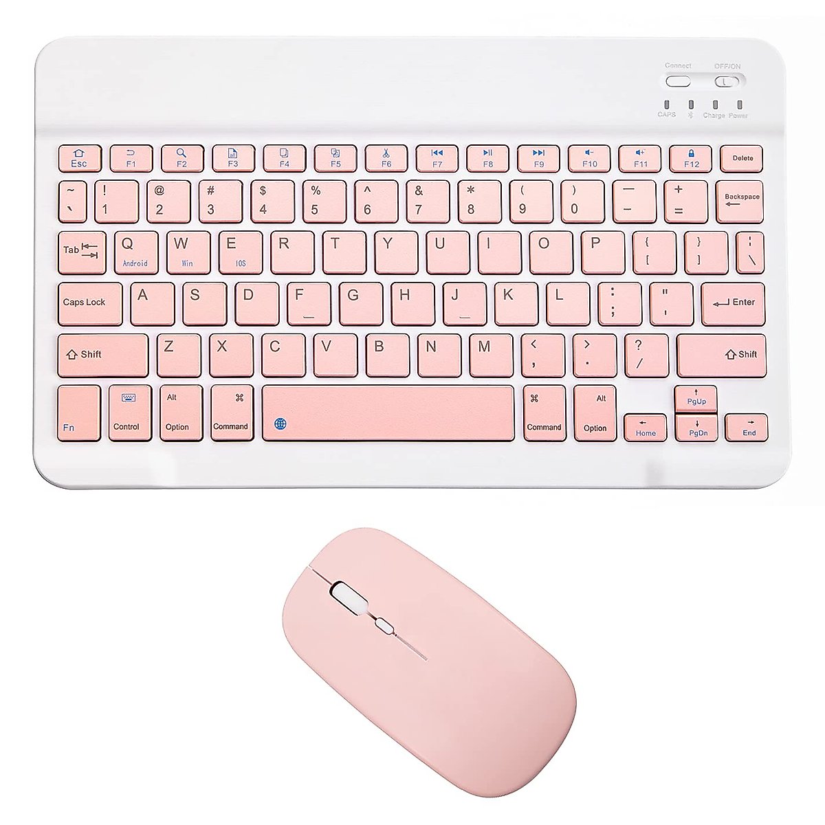 Rechargeable Bluetooth Keyboard and Mouse Combo Ultra-Slim Portable Compact Wireless Mouse Keyboard Set for Android Windows Tablet Cell Phone iPhone iPad Pro Air Mini, iPad OS/iOS 13 and Above (Pink)