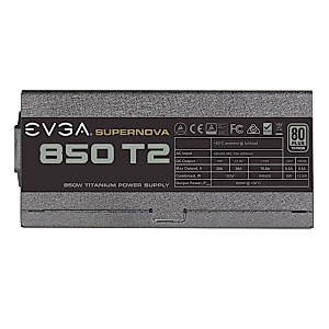 EVGA Supernova 850 T2, 80+ Titanium 850W, Fully Modular, ECO Mode, 10 Year Warranty, Includes Free Power On Self Tester, Power Supply 220-T2-0850-X1, 850 Watt