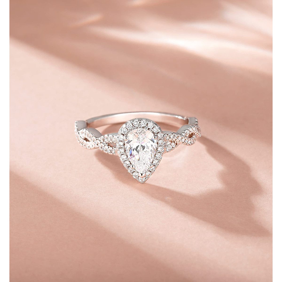 TIGRADE 1.5CT Engagement Ring for Women Teardrop Cubic Zirconia Wedding Band Halo Twisted Pear CZ Promise Anniversary Ring Size 3-12, Silver, Size 3