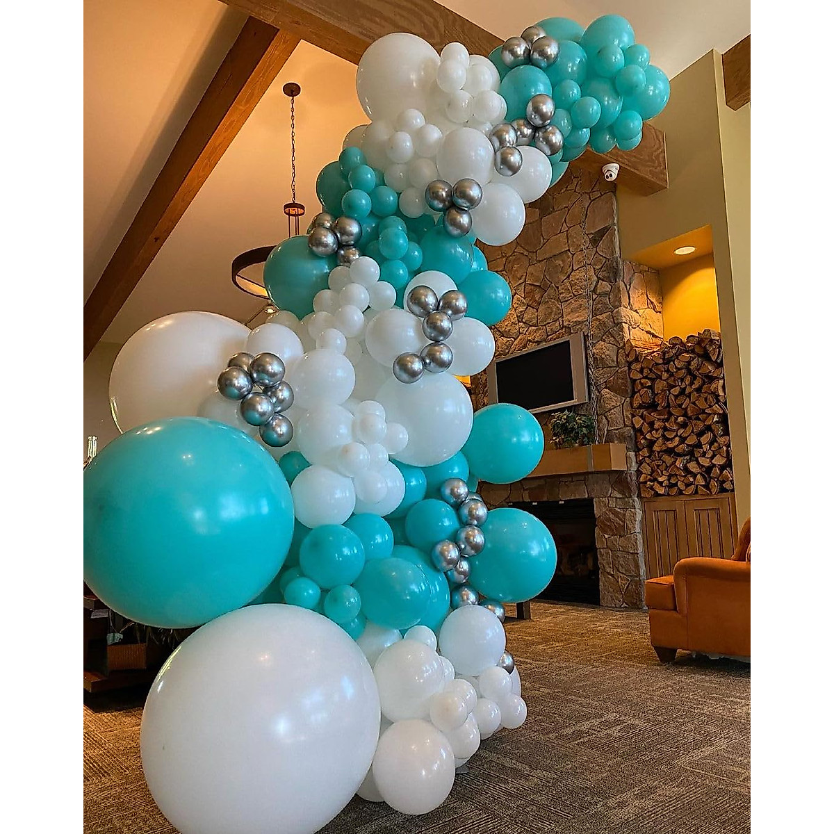 AIOZX Teal Balloons Garland Arch Kit, 107pcs Teal Blue Silver White Balloons Turquoise Balloons for Baby Shower Wedding Anniversary Gender Reveal Birthday Party Decoration
