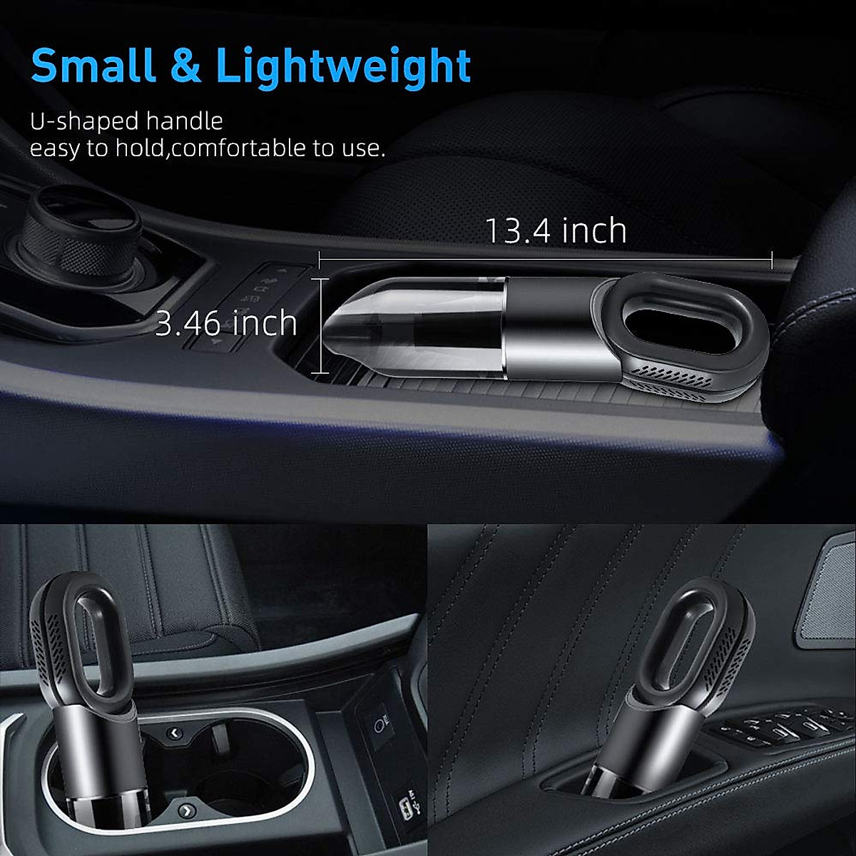 Portable Cordless Handheld Vacuum Cleaner, Farsaw 7000PA Strong Suction, 2 Speeds, 120W High Power, USB Charging, Wet Dry Car Vacuum Cleaner for Pet Hair, Home and Car Cleaning, Black