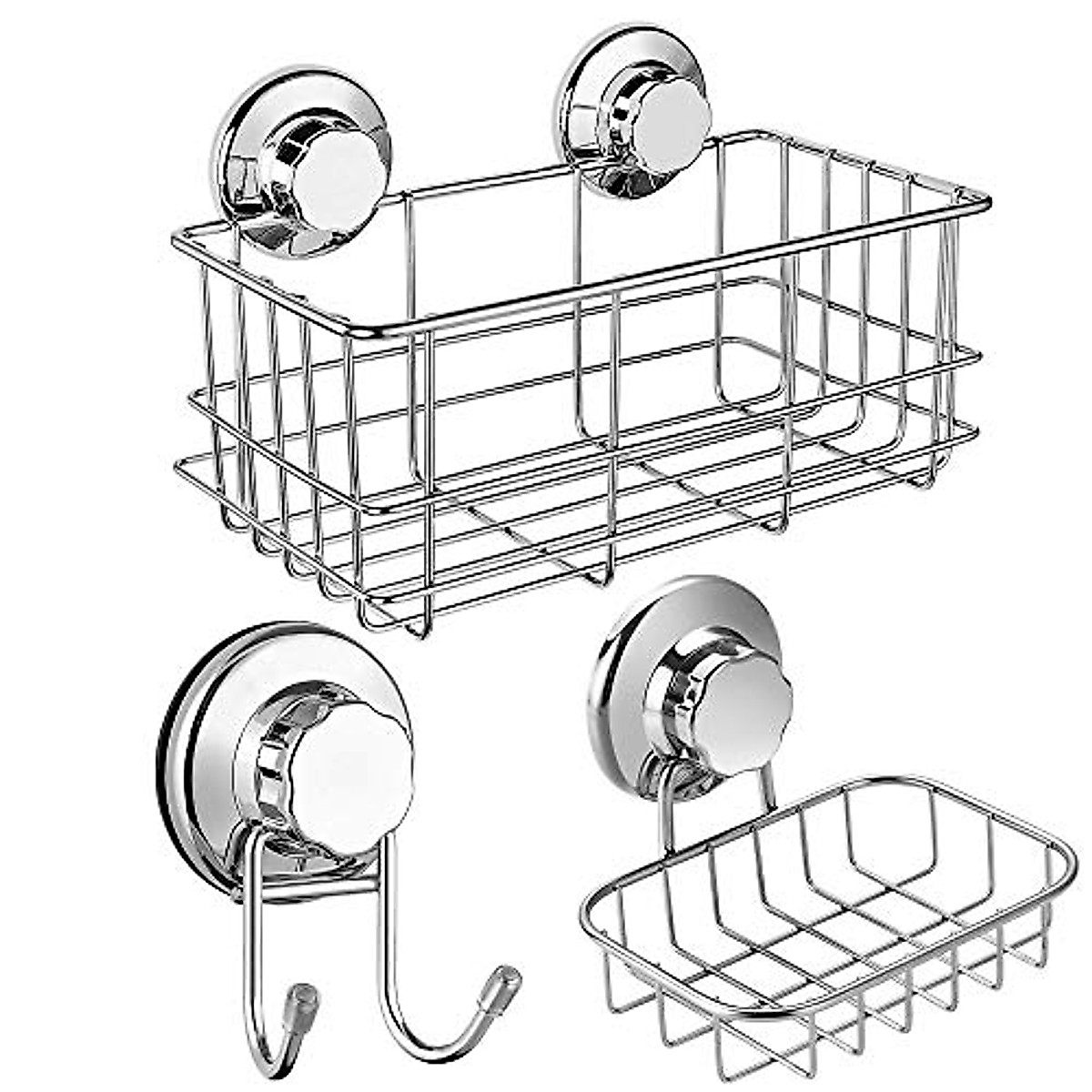 SANNO Suction Cups Shower Caddy Soap Holder Suction Hooks, Bathroom Wire Basket Caddy Accessories Storage Organizer Shelf for Shampoo, Soap,Conditioner-set of 3