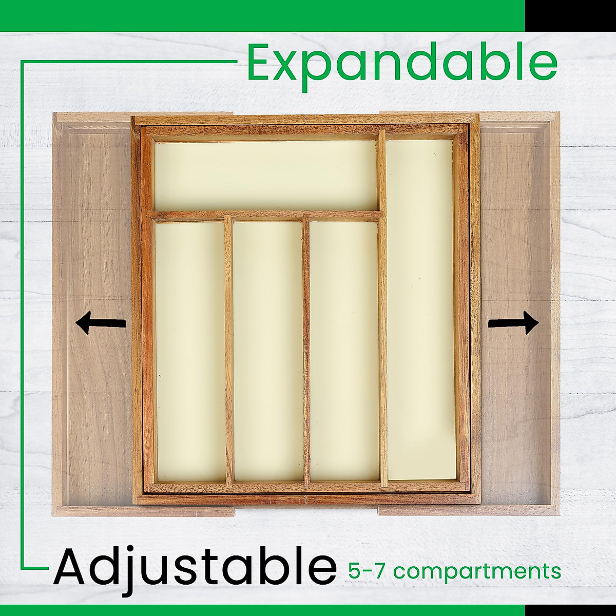 RELYZ Premium Acacia Expandable Drawer Organizer - Superior Tray with Groove Dividers for Cutlery (7 Slots, Natural)