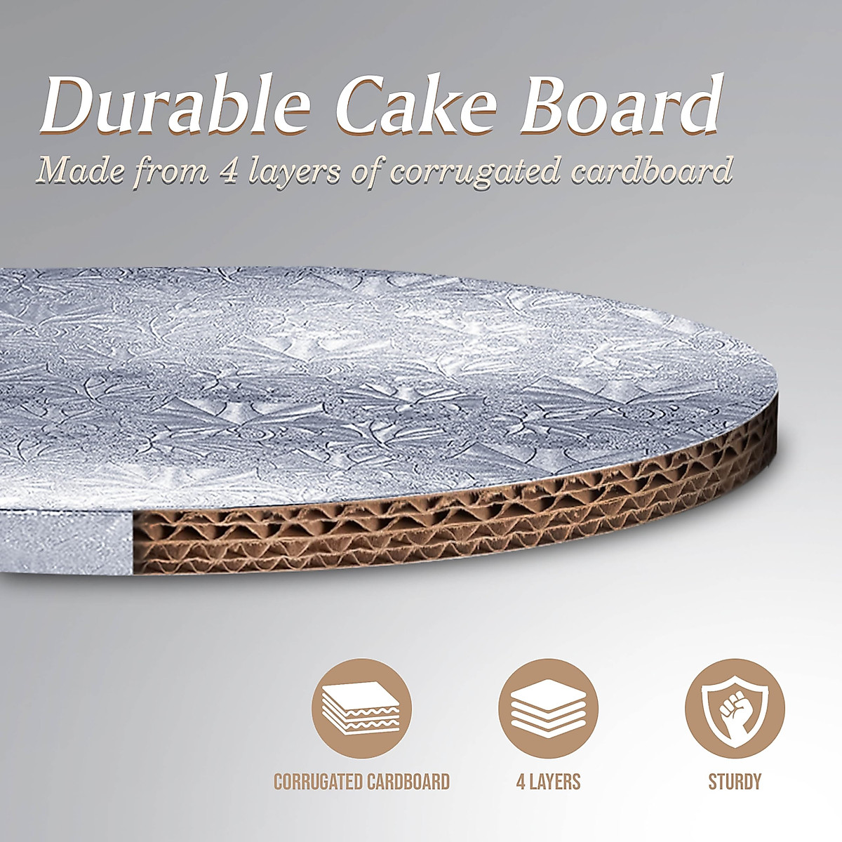 Cakebon: Thick, Round Cake Boards, 14-Inch Round Silver - Sturdy, Smooth-Edged Cardboard Cake Drums – Heavy-Duty, Bend-Resistant 14-Inch Cake Boards Round for Cake Base Displays (1-Pack)