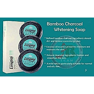 Longrich Bamboo Charcoal Soap, Black Soap,Brightening Soap for Fighting Pimples, Acne, 3 Bars