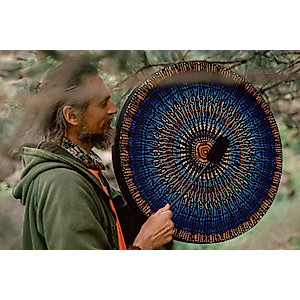 SYLALE Shaman drum percussion frame drum handmade deep bass therapy tool sound therapy instrument 9.9x9.9 inches Shaman drum blue