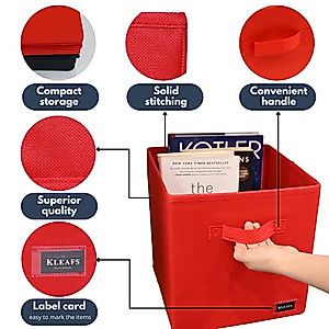Kleafs 11 inch Storage Cubes, Collapsible Storage Bins, Clothes, Toys and Closet Organizer for Bedroom, Nursery, Playroom, Living Room - 6 pack (Red & Black).