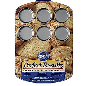 Wilton Perfect Results Premium Non-Stick Bakeware Muffin Top Pan - The Shallow Baking Cups Make Perfect Muffin Tops, Drop Cookies or Whoopie Pie Shells, 12-Cavity, Steel